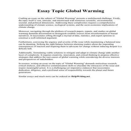 Essay Topic Global Warming. Whatcom Community College | PDF