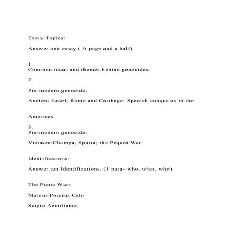 Essay TopicsAnswer one essay ( A page and a half)1. | PDF