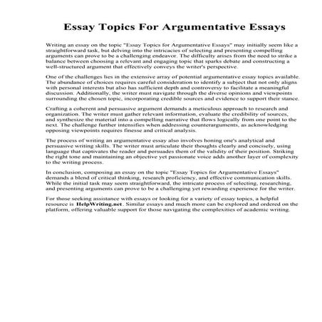 Essay Topics For Argumentative Essays | PDF