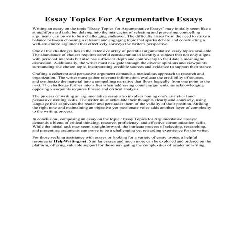 Essay Topics For Argumentative Essays.pdf