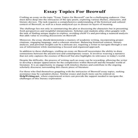 Essay Topics For Beowulf | PDF