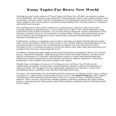 Essay Topics For Brave New World. Antioch College | PDF