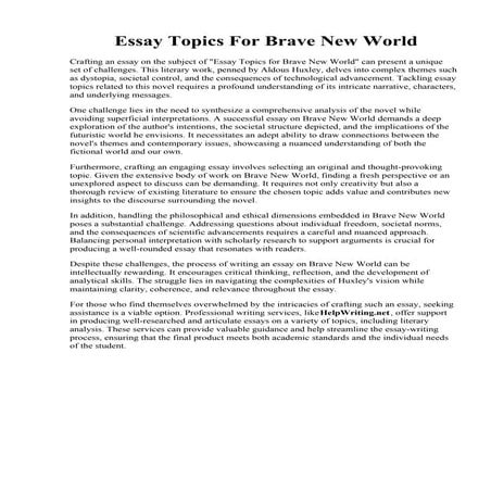 Essay Topics For Brave New World | PDF