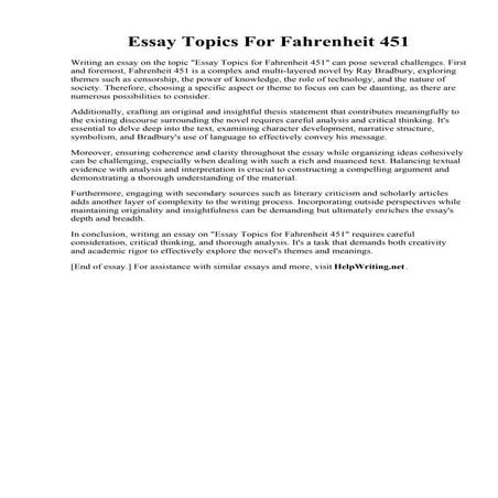 Essay Topics For Fahrenheit 451 | PDF