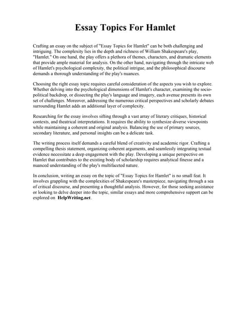 Hamlet Character Analysis Essay. Norfolk State University | PDF ...