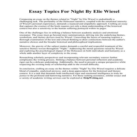 Essay On Night By Elie Wiesel. Gettysburg College | PDF