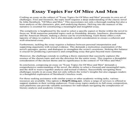 Essay Topics For Of Mice And Men | PDF