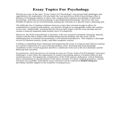 Essay Topics For Psychology | PDF
