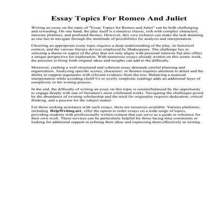 Essay Topics For Romeo And Juliet | PDF