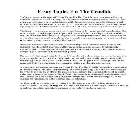 Essay Topics For The Crucible. Surprising The Crucible Essay Prompts ...