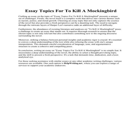 Essay Topics For To Kill A Mockingbird | PDF