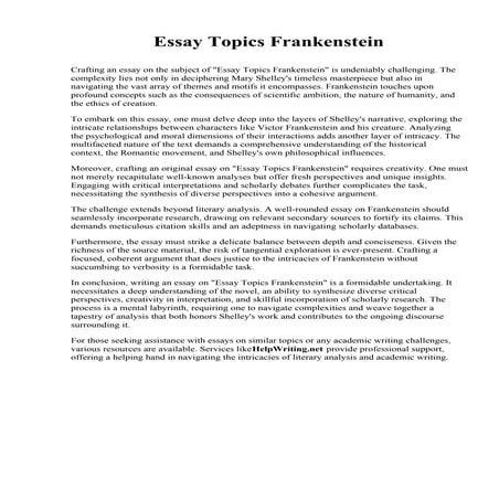 Essay Topics Frankenstein. Central Piedmont Community College | PDF