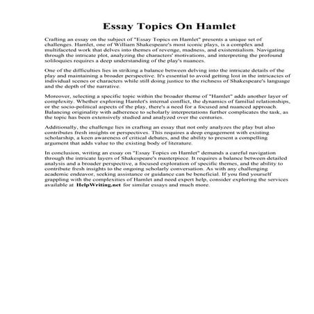 Essay Topics On Hamlet. Hamlet Sample Essay English Advanced - Year 12 ...