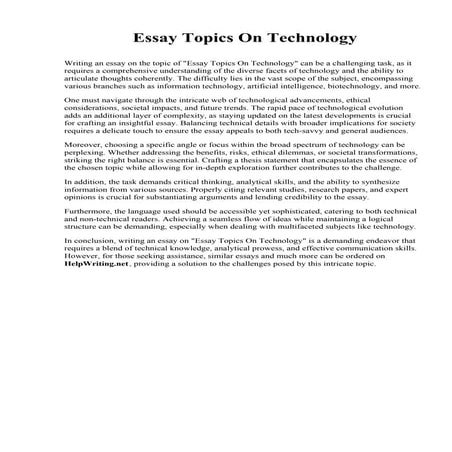 Essay Topics On Technology. Burlington College | PDF