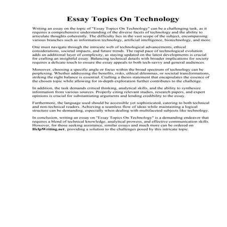 Essay Topics On Technology. technology essay | PDF