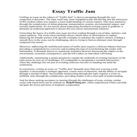 Essay Traffic Jam. Essay on Traffic Jams in English for Classes 1-3: 10 ...