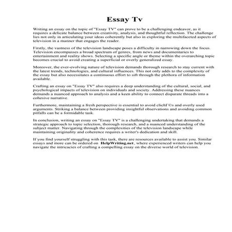 Essay Tv. Classification essay tv shows. Sample Essay for Television ...