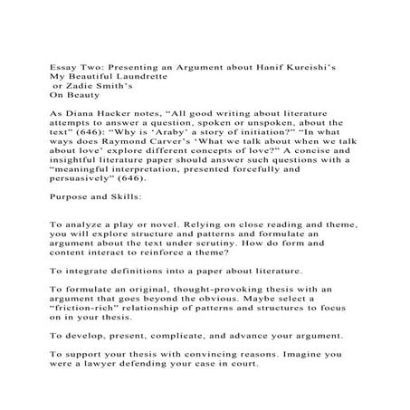 Essay Two Presenting an Argument about Hanif Kureishi’s My Be | PDF | Free Download