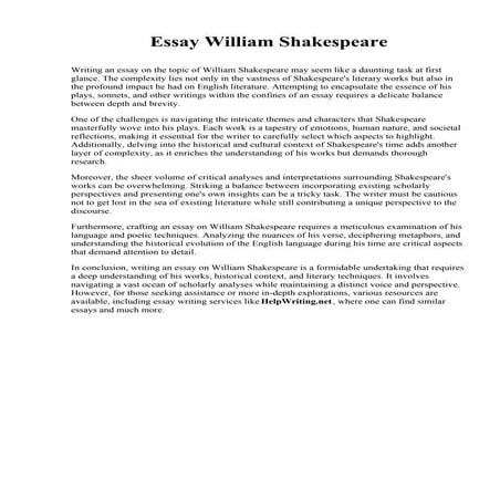 Essay William Shakespeare. Newbury College | PDF