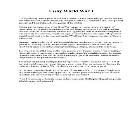 World War One Essay. Coconino Community College | PDF