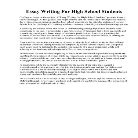 Essay Writing For High School Students | PDF