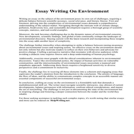 Essay Writing On Environment. Fort Valley State University | PDF