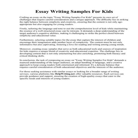 Essay Writing Samples For Kids.pdfEssay Writing Samples For Kids. Essay ...