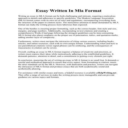 Essay Written In Mla Format | PDF