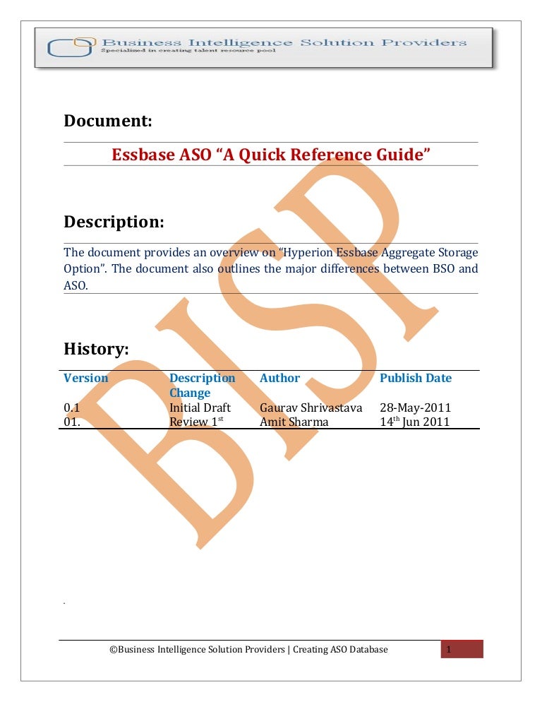 Essbase Aso A Quick Reference Guide Part I 