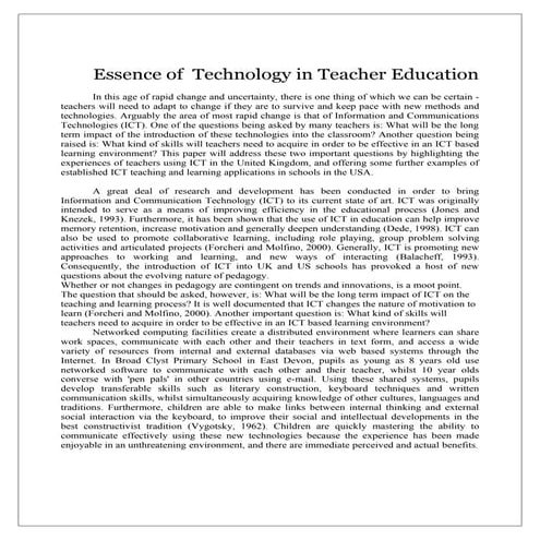 Essence Of Technology In Teacher Education | DOC