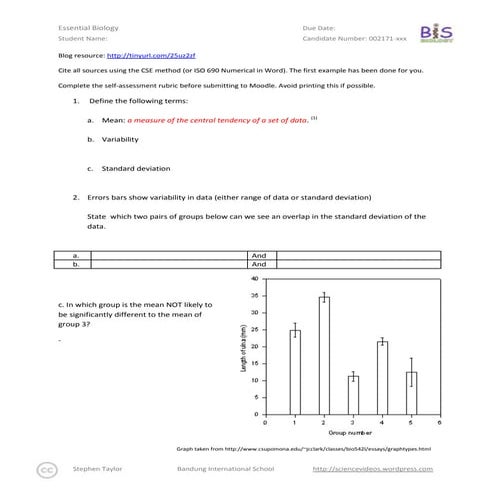 Essential biology 01 statistical analysis | DOCX