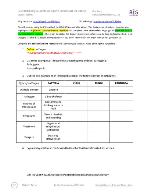 CAS IB Biology 11.1 Infectious Disease | PDF