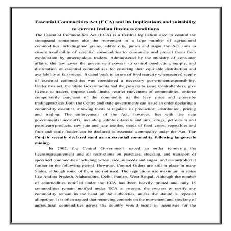 Essential commodities act | DOCX