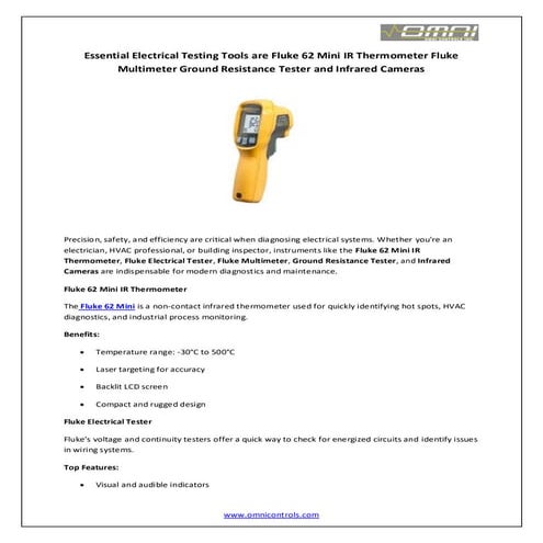 Essential Electrical Testing Tools are Fluke 62 Mini IR Thermometer ...
