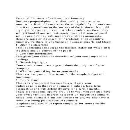 Essential Elements of an Executive SummaryBusiness proposalplan.docx