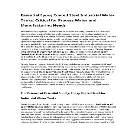 Essential Epoxy Coated Steel Industrial Water Tanks Critical for ...