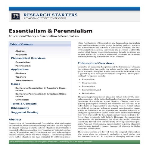 Essentialism and perennialism | PDF