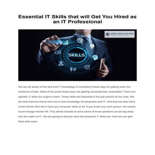 Essential it skills that will get you hired as an it professional | PDF