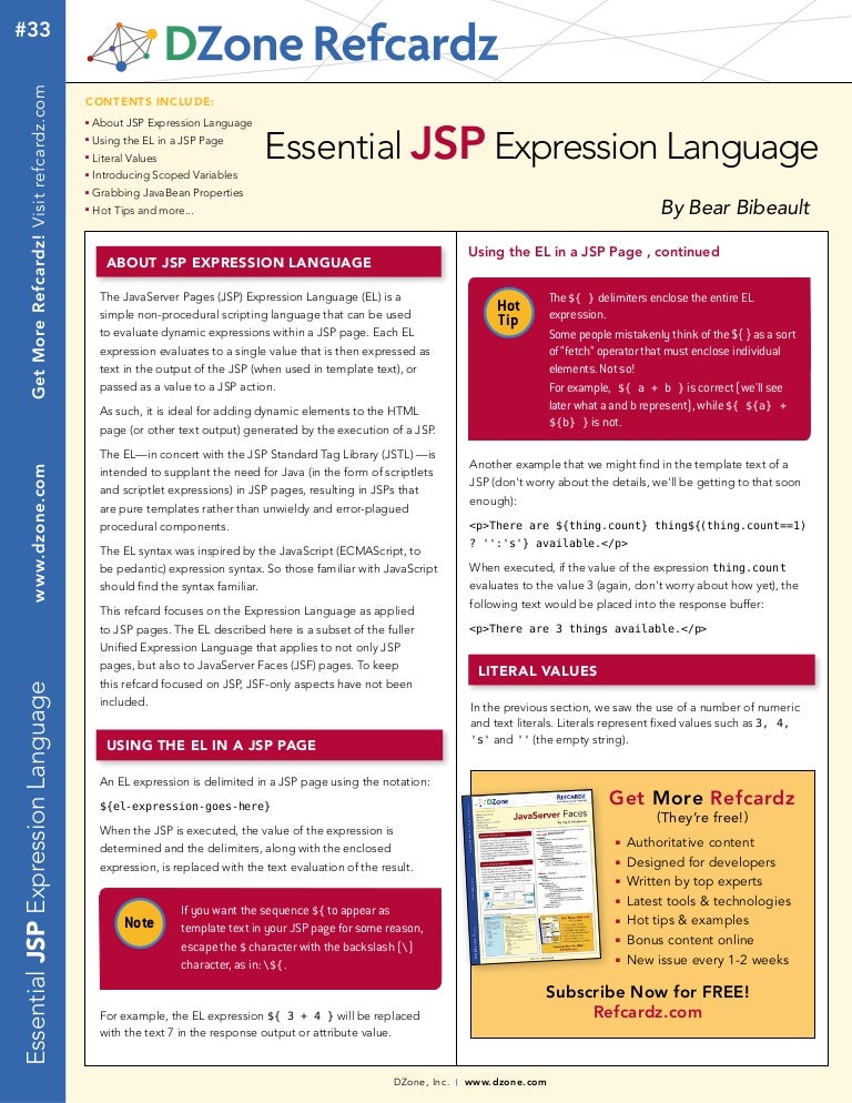 Essential jsp expression language refcard