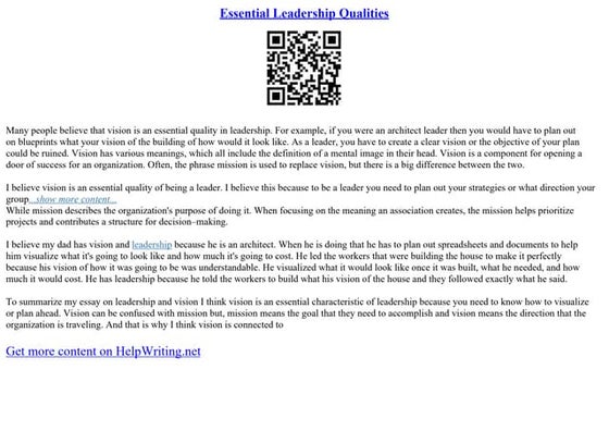 Essay Leadership Qualities | PDF | Executive Leadership & Management ...