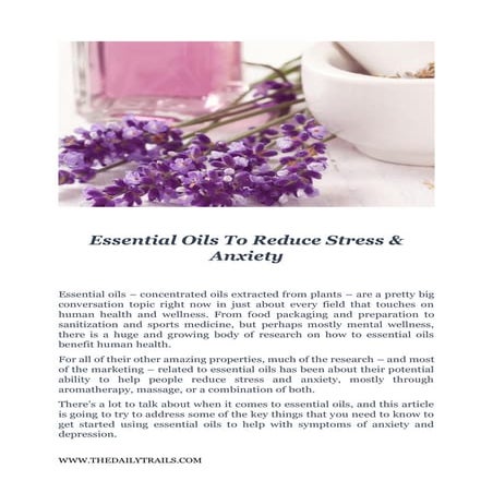Essential Oils To Reduce Stress & Anxiety | PDF