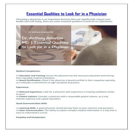 Essential Qualities to Look for in a Physician | PDF