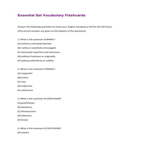Essential Sat Vocabulary Flashcards | PDF | Death, Injury, or Military ...
