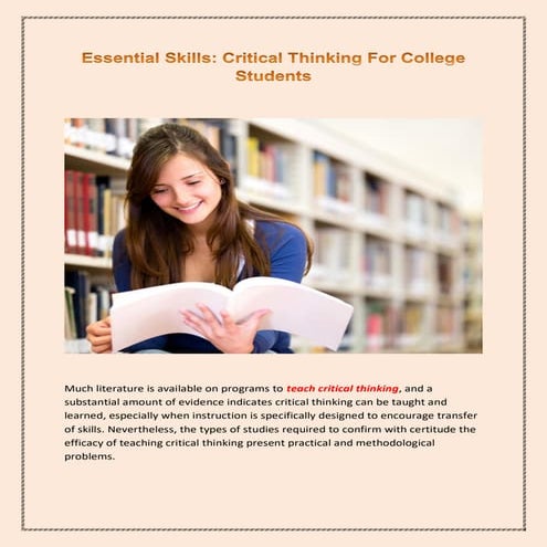 Essential Skills: Critical Thinking For College Students | PDF