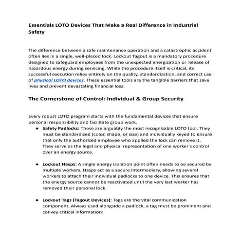 Essentials LOTO Devices That Make a Real Difference in Industrial ...