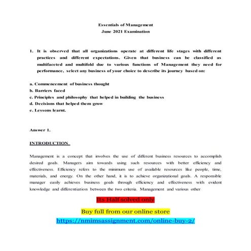 Essentials of management june 2021 | PDF