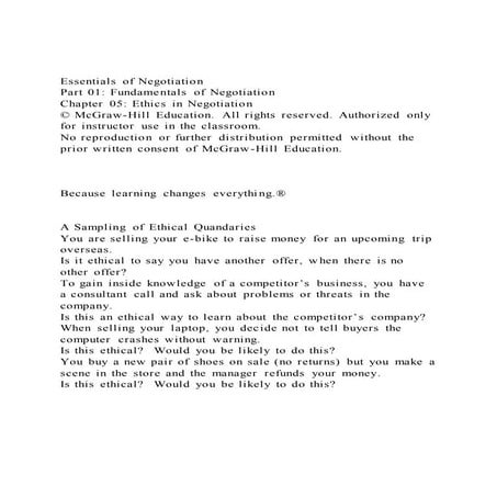 Essentials of NegotiationPart 01 Fundamentals of Negotiation | DOCX