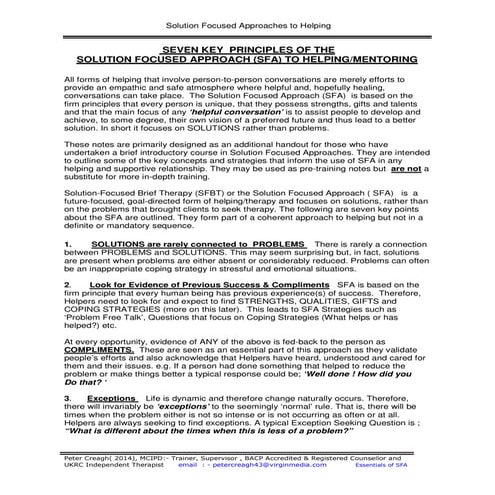 Essentials of the Solution Focused Approach to Helping | PDF