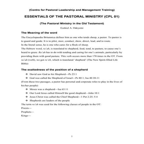 Essentials Of The Pastoral Ministry | DOC