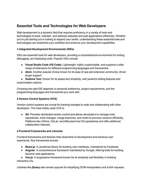 Top 10 Skills Every Full-Stack Developer Must Have | PDF